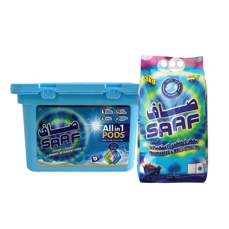Saaf Detergent Pods 15X25 Gm + Saaf Detergent 3Kg