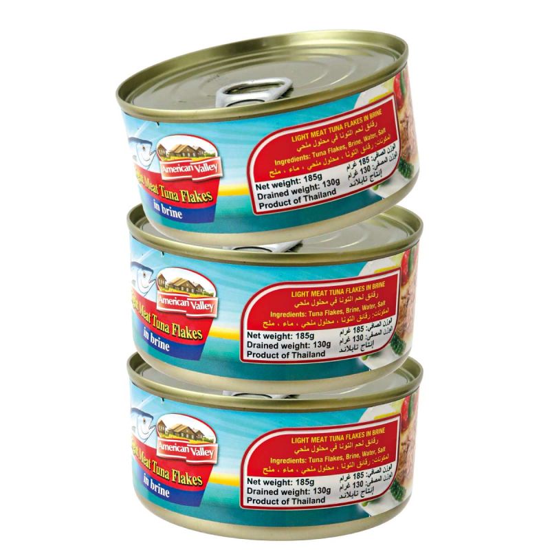 American Valley Light Meat Tuna Flakes In Brine 3x185g